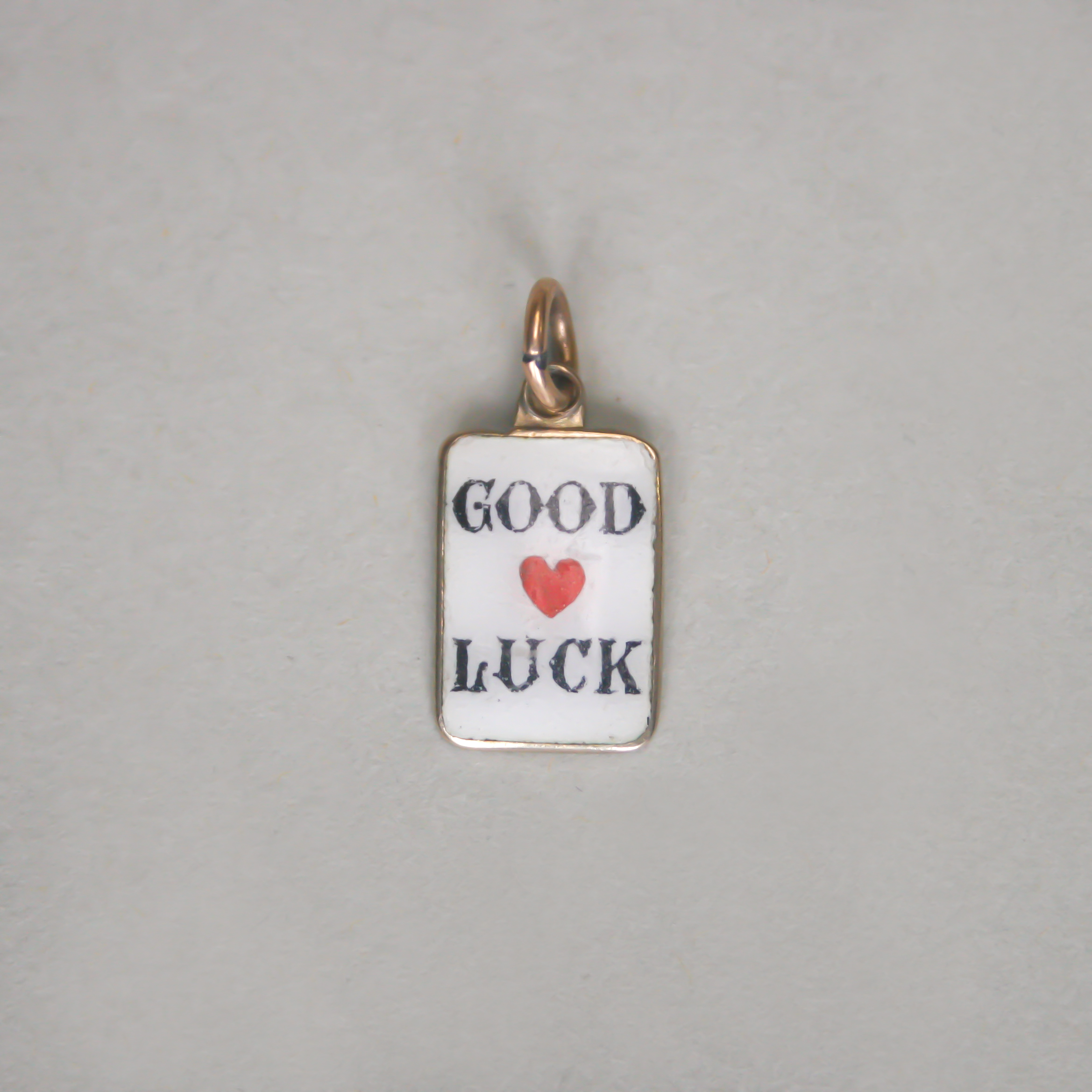 Vintage 9ct gold good luck heart enamel charm - Vintique Jewellery